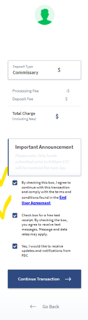 Continue Transaction ( Check the Checkbox that you agree to the End ...